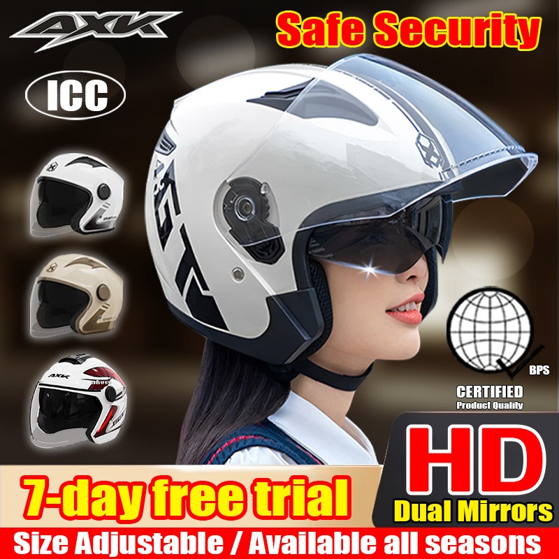 AXK Motorcycle Half Face Helmet With ICC half face helmet HD Double ...