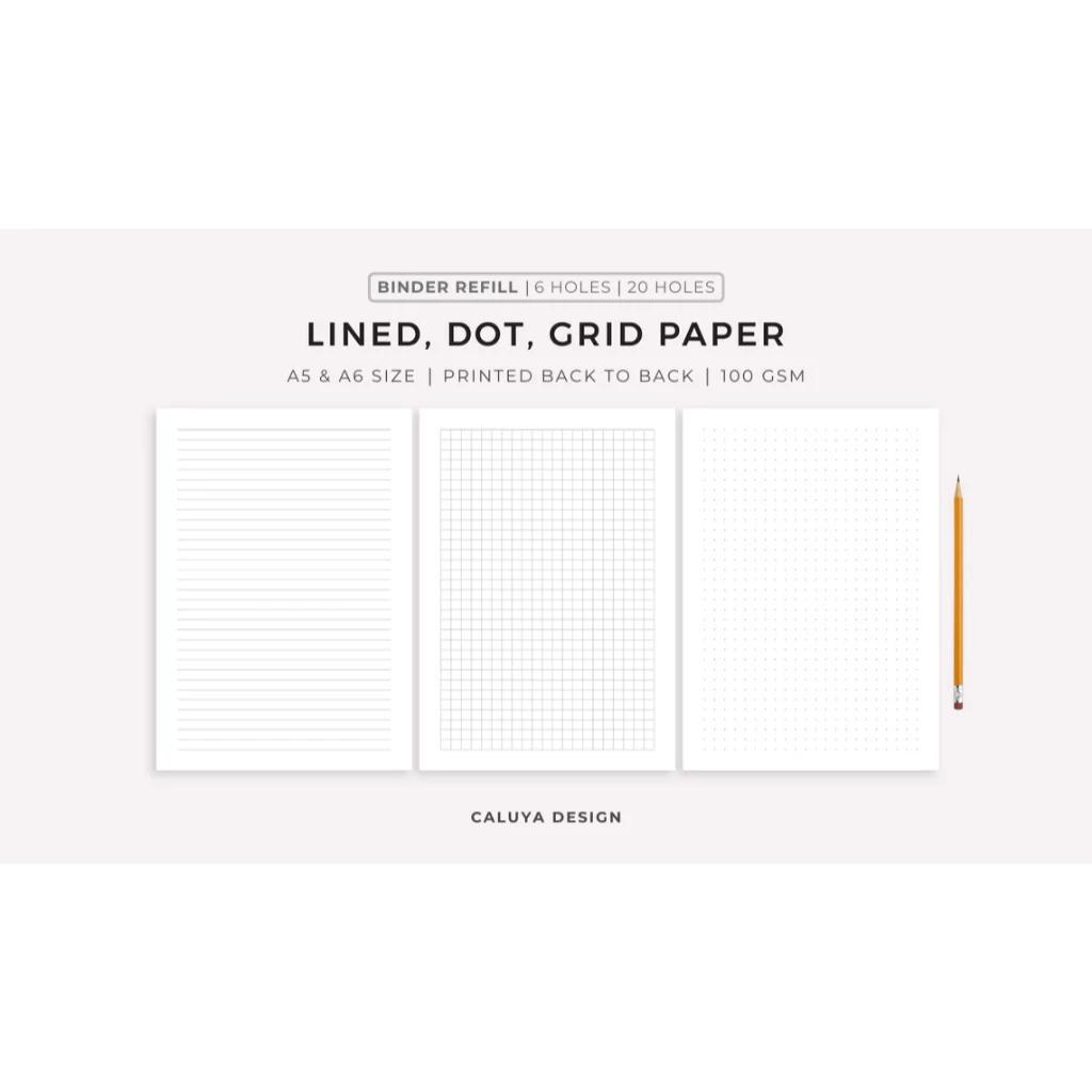 A5 A6 Lined Dot Grid Paper Planner Binder Refill | A5 Binder Notebook ...