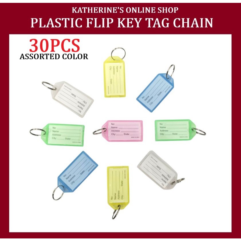 30PCS Flip Key Tags with Swivel Split Ring Label ID Luggage Keychain ...