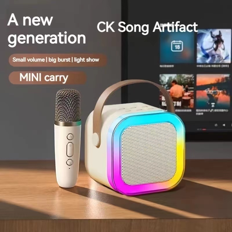 K12 Mini Karaoke Wireless Audio Speaker Bluetooth Microphone Machine RGB Light Portable Home KTV ...