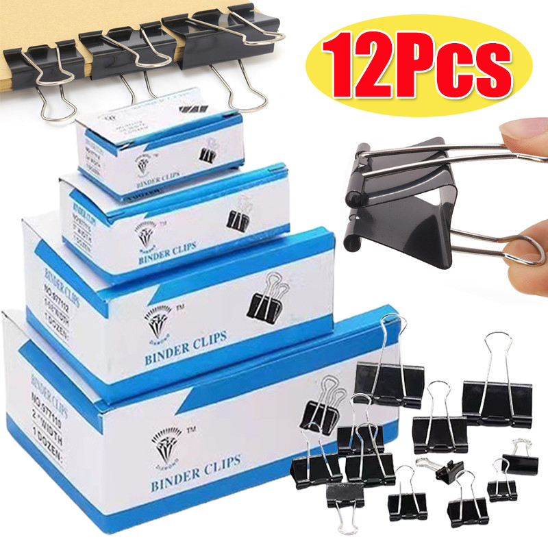 12PCS Per Box Black Dovetail Clip Binder Paper Clip Office Supplies ...