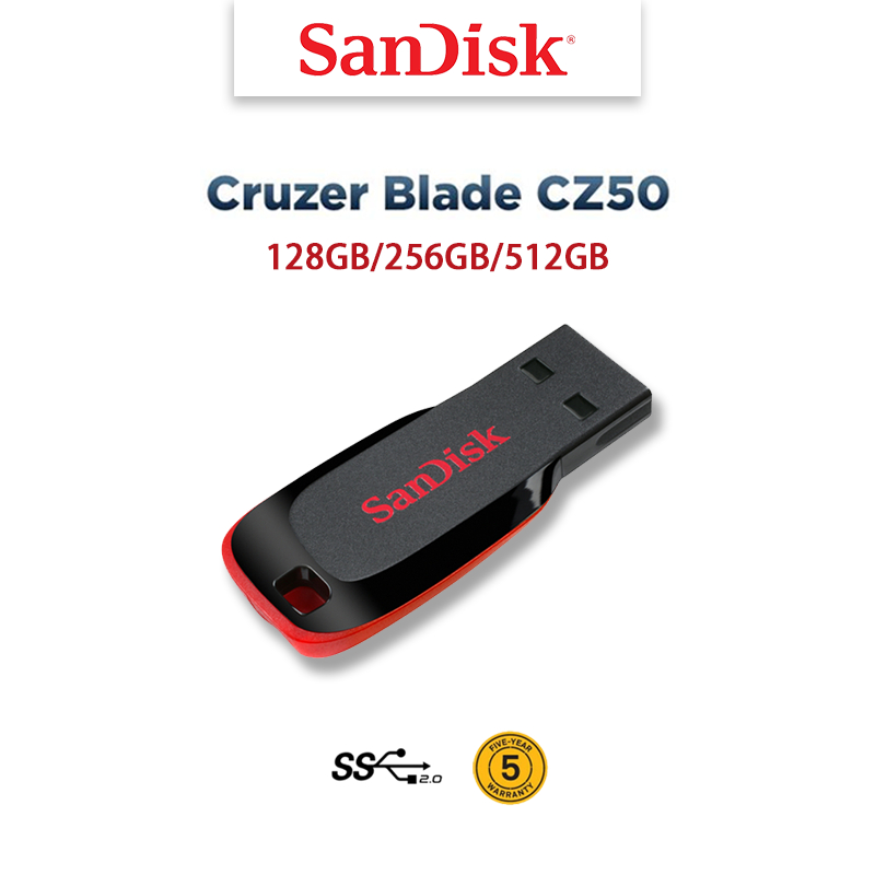 Sandisk Cruzer Blade 128GB 256GB 512GB USB 2.0 Flash Drive | Shopee ...