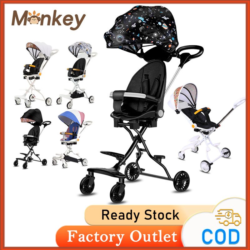 Monkey Baby Stroller Foldable Two-Way Portable Light Weight Can Sit And ...