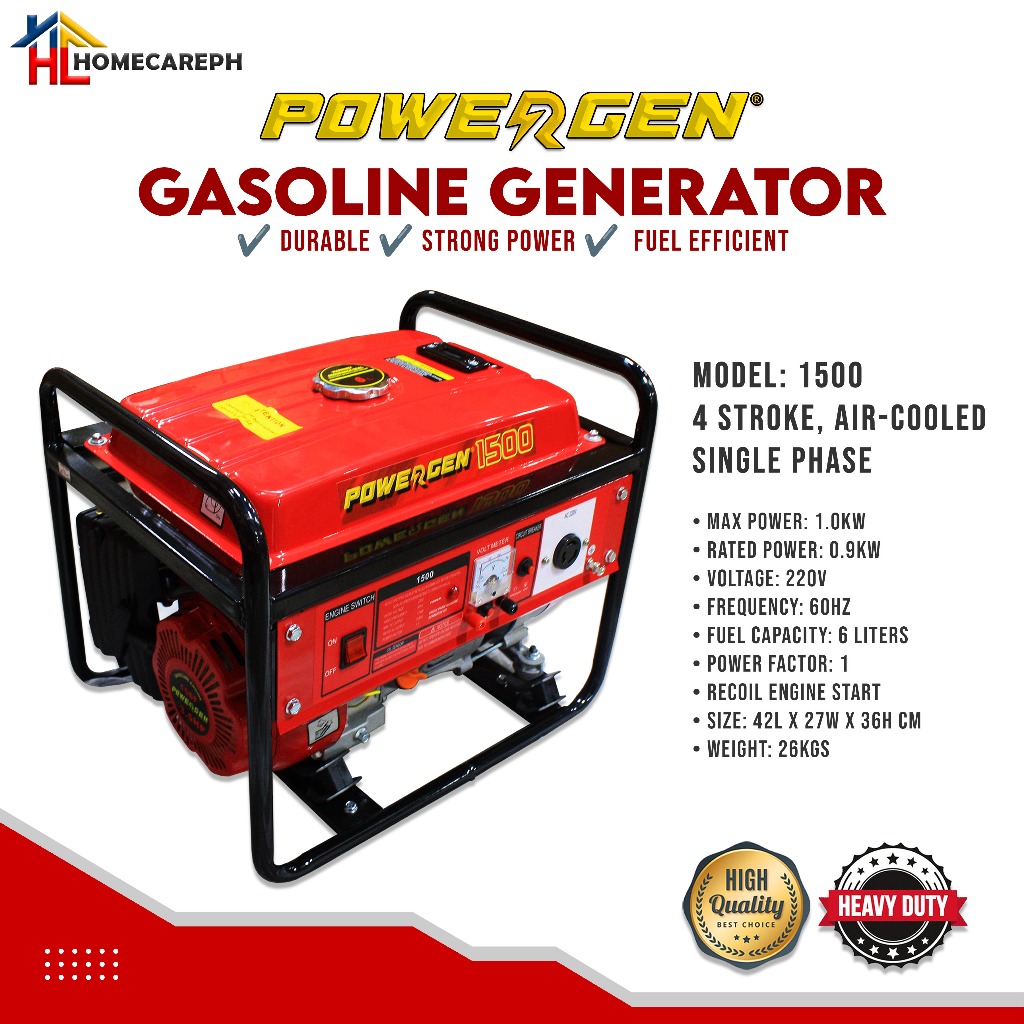 Powergen Portable Gasoline Generator 1500 (1000Watts) | Shopee Philippines