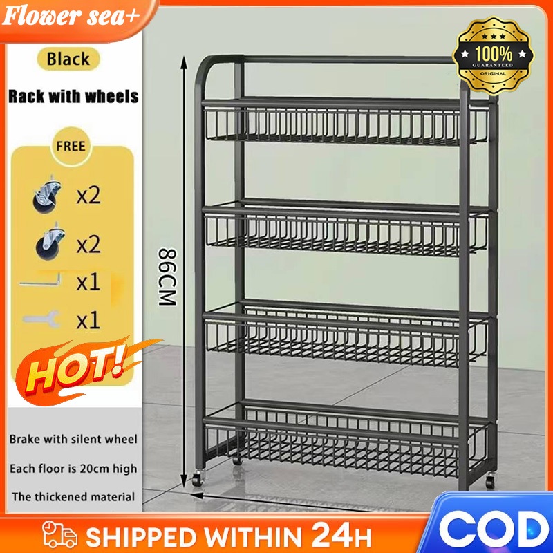 4Layer Metal Rack Organizer Layer Heavy Duty with Wheels Rack Storage ...