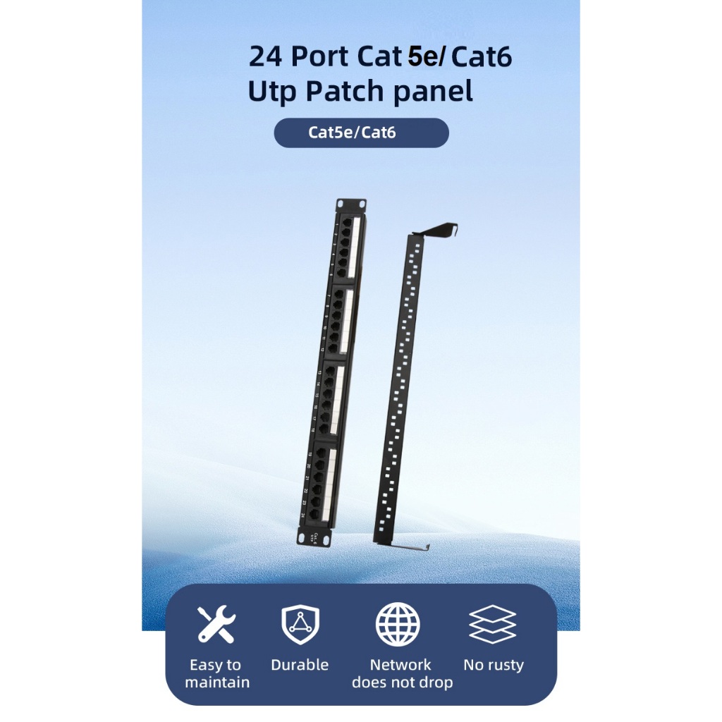 19Inch Cabinet Rack Pass-Through 24 Port CAT5E/6 Patch Panel RJ45 Cable ...