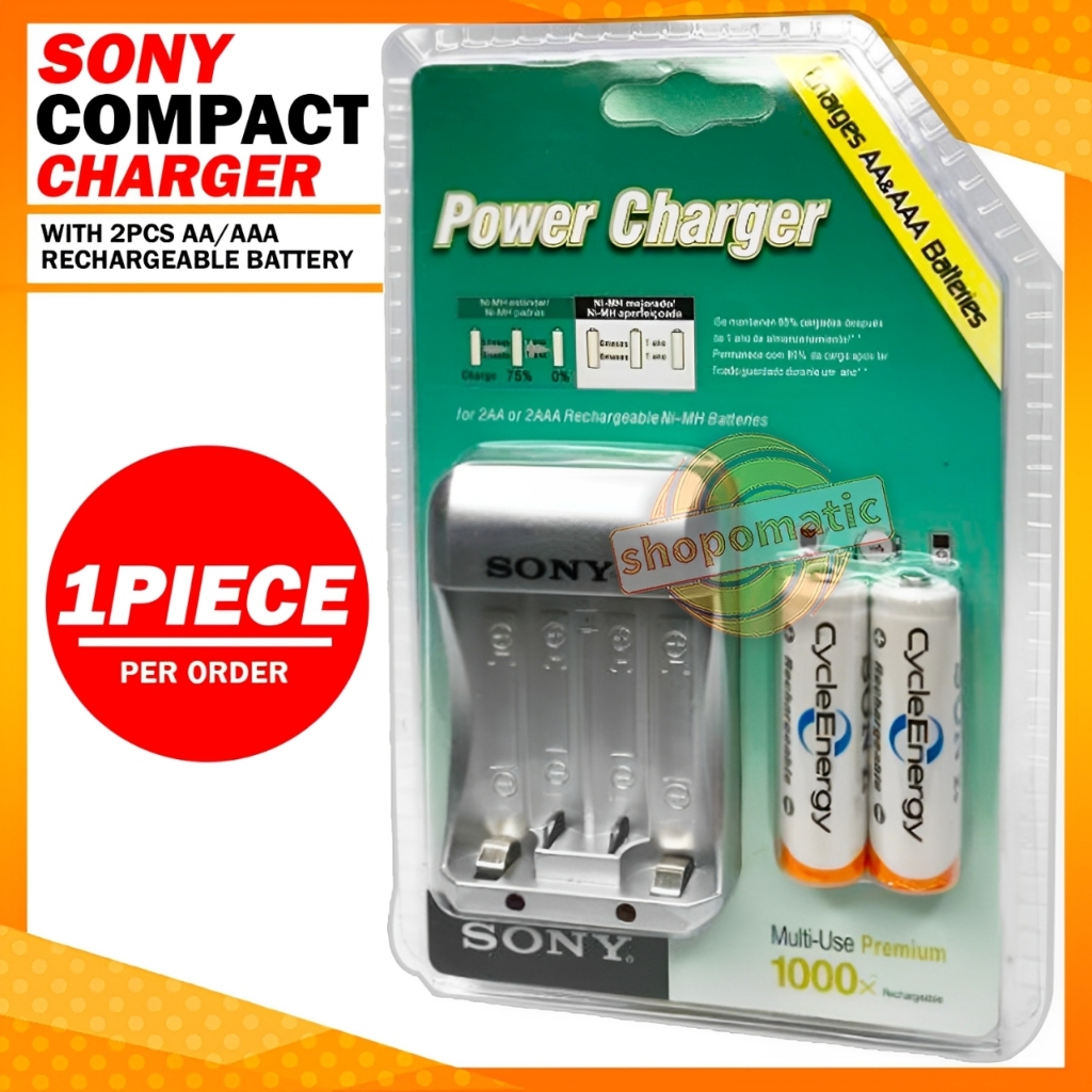 SONY Compact Charger With 2PCS AA/AAA Rechargeable Batteries | Shopee ...