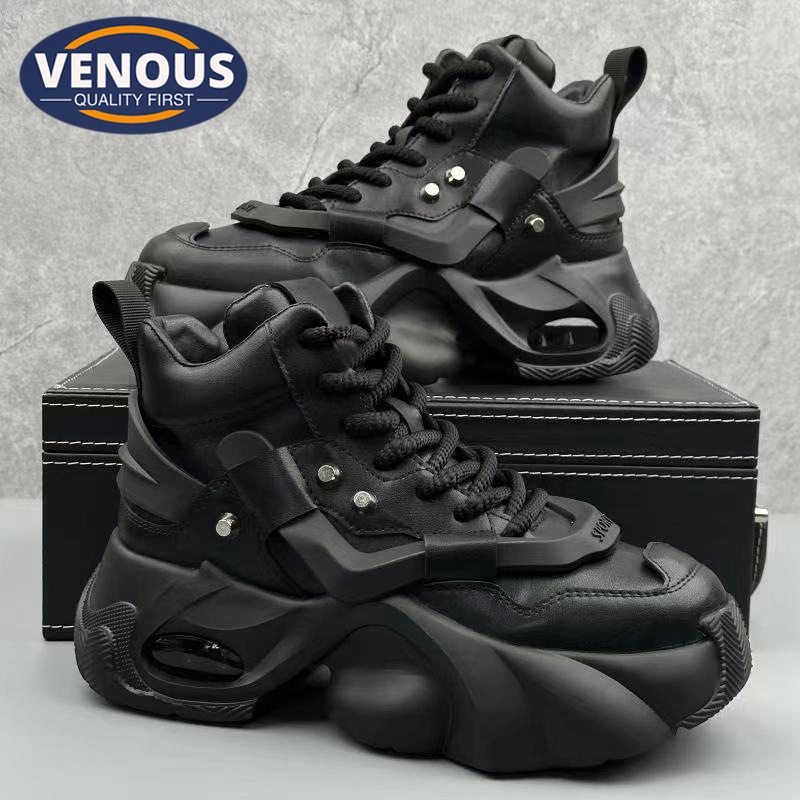 【Venous】2025 Black Chunky Shoes for Men Original High Top Rubber Sport ...