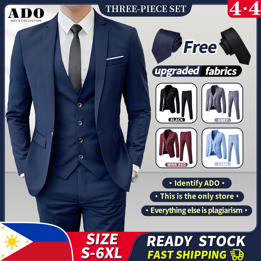 (Local Delive)Men Blazer Formal Business Suits Sets Korean Slim Formal Business Grooms Wedding ...