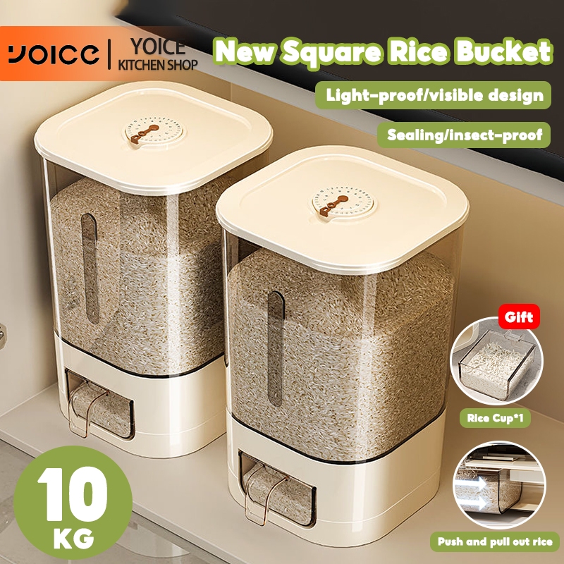 YOICE Automatic Rice Dispenser Rice Storage Box Push-Pull Rice Cup ...