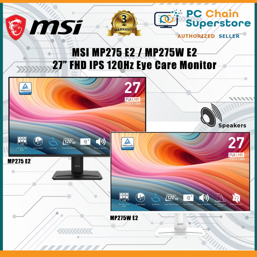 MSI PRO MP275 100HZ / MP275 E2 Black / MP275W E2 White Eye Care Monitor ...