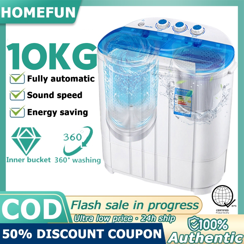 HOMEFUN Double Barrel Mini Washing Machine With Spin Dryer Semi ...