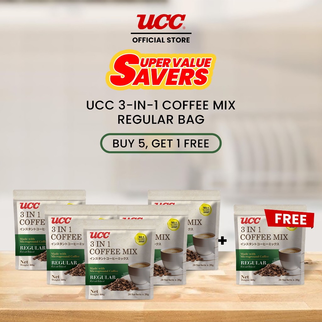 UCC 3-in-1 Coffee Regular Bag 20g x 20 (Bundle of 5) Plus 1 FREE | Shopee Philippines