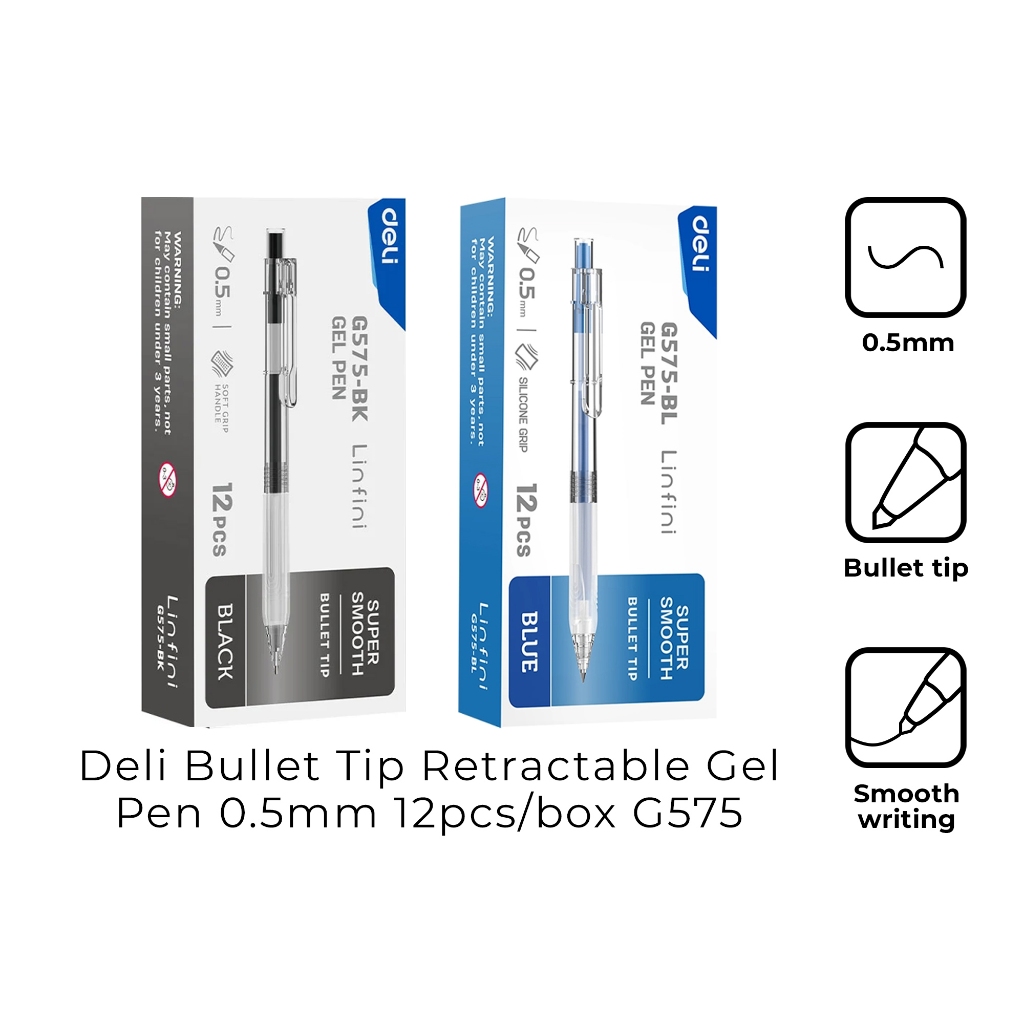 Deli G575 Bullet Tip Retractable Gel Pen 0.5mm 12pcs/box | Shopee ...