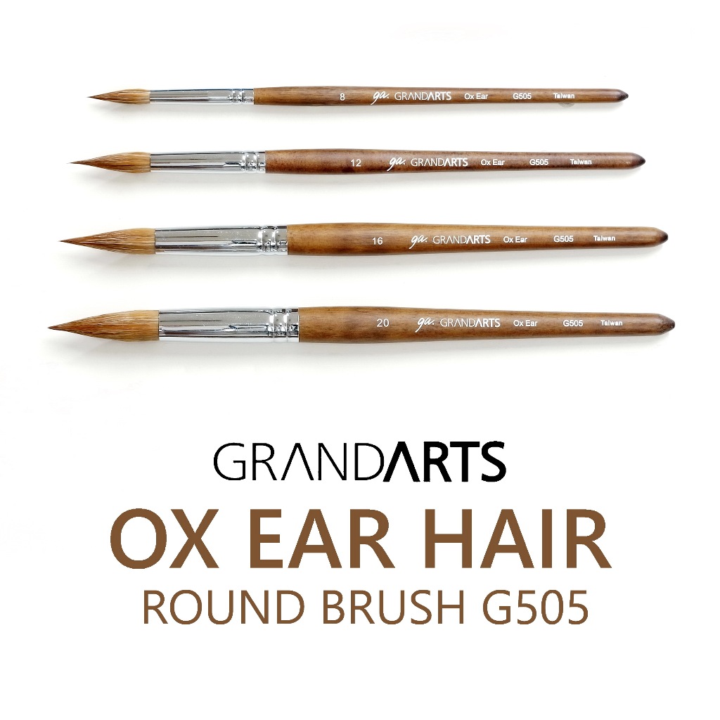 GRANDARTS G505 OX EAR Hair ROUND Brush- polished wooden handle, Ox ear ...