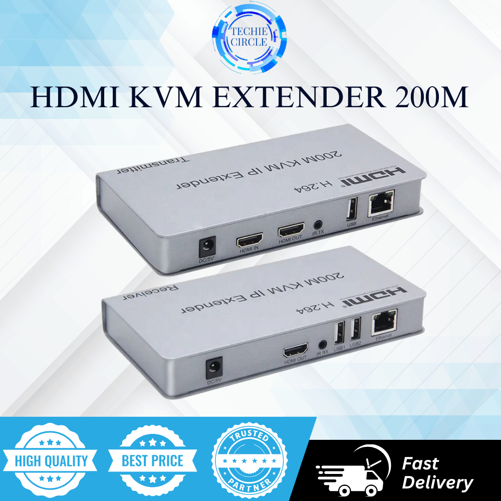 Techie Circle 200m HDMI USB Extender RJ45 IP Network KVM Over IP Extender Cat6 HDMI KVM Extender ...