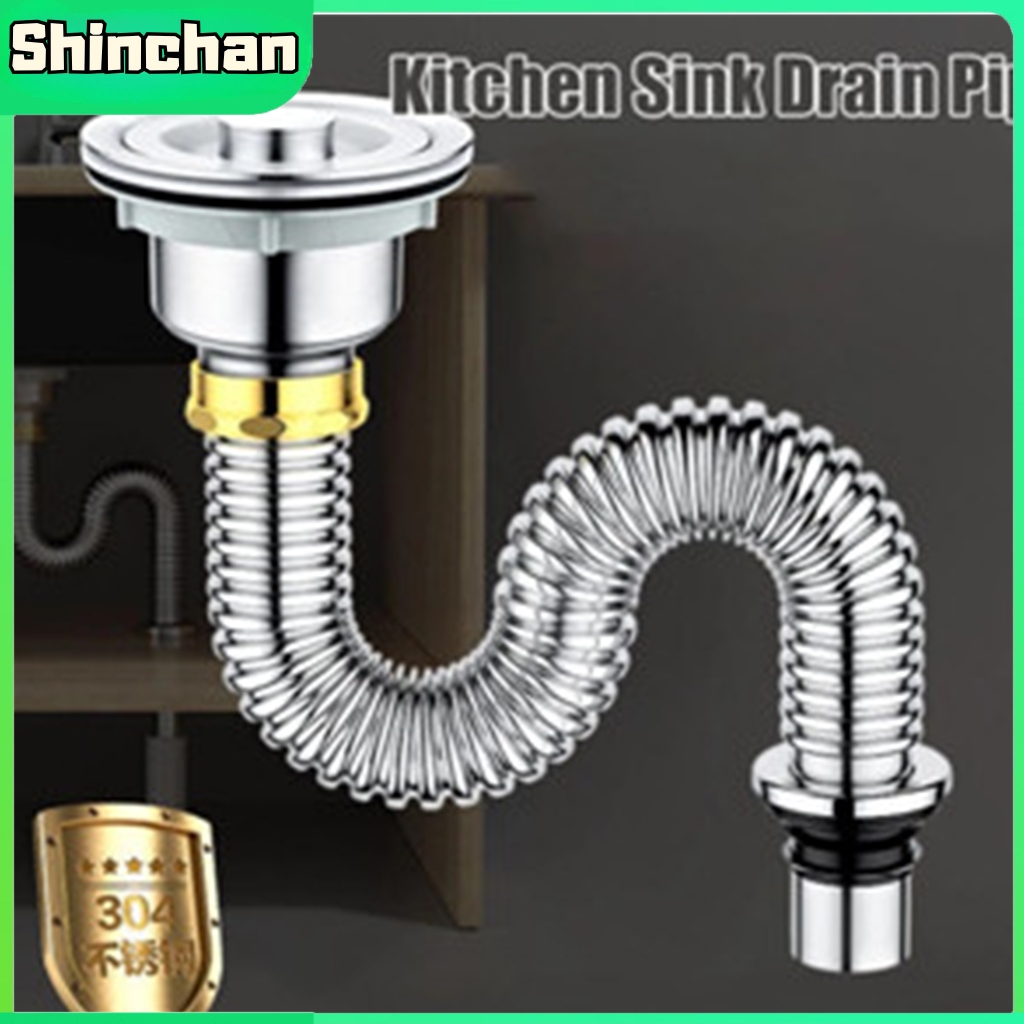 【Universal】Kitchen Sink Drain Pipe Stainless Steel Washing Basin Sink ...