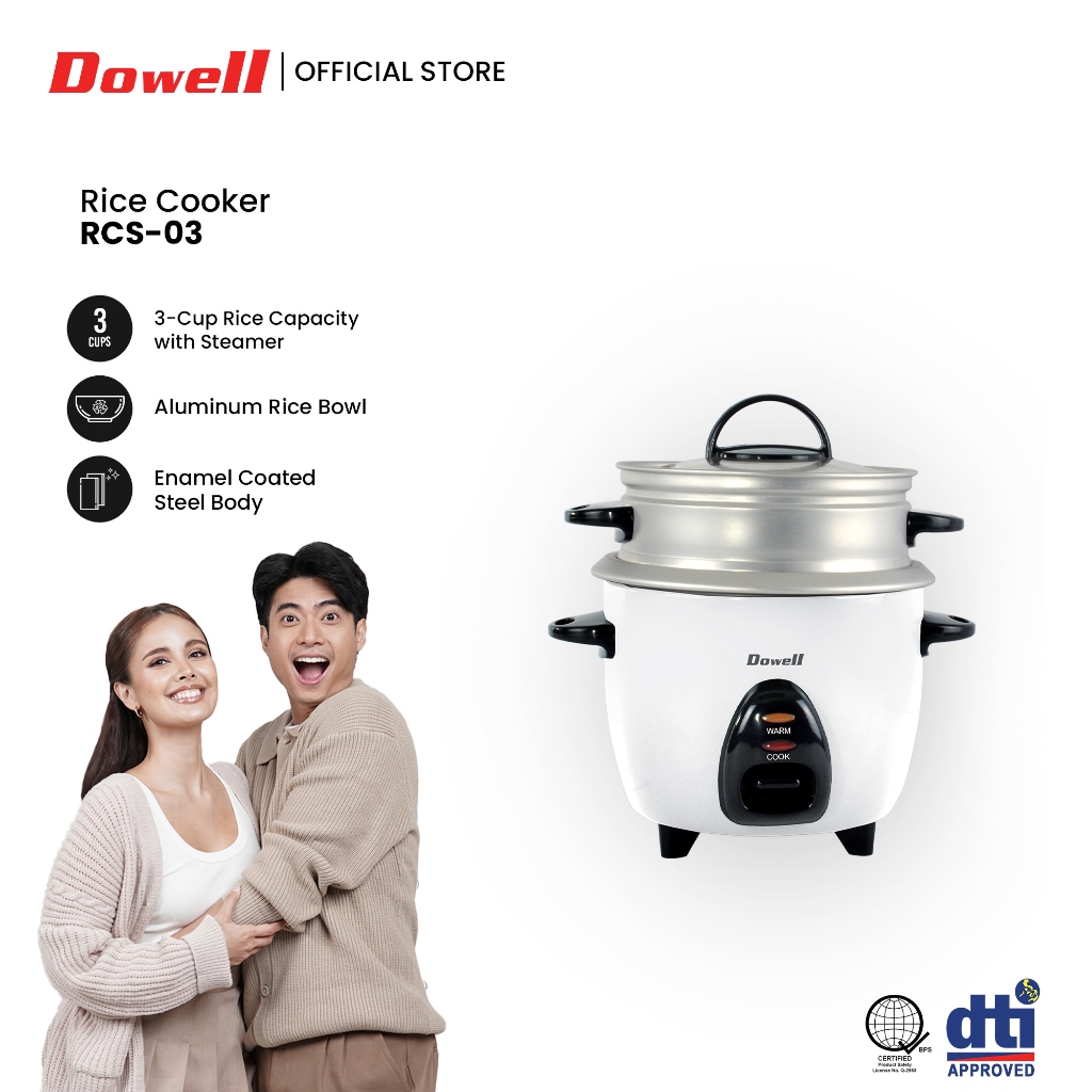Dowell Rice Cooker I 3 I 5 I 10 Cups with Aluminum Rice Bowl White RCS ...