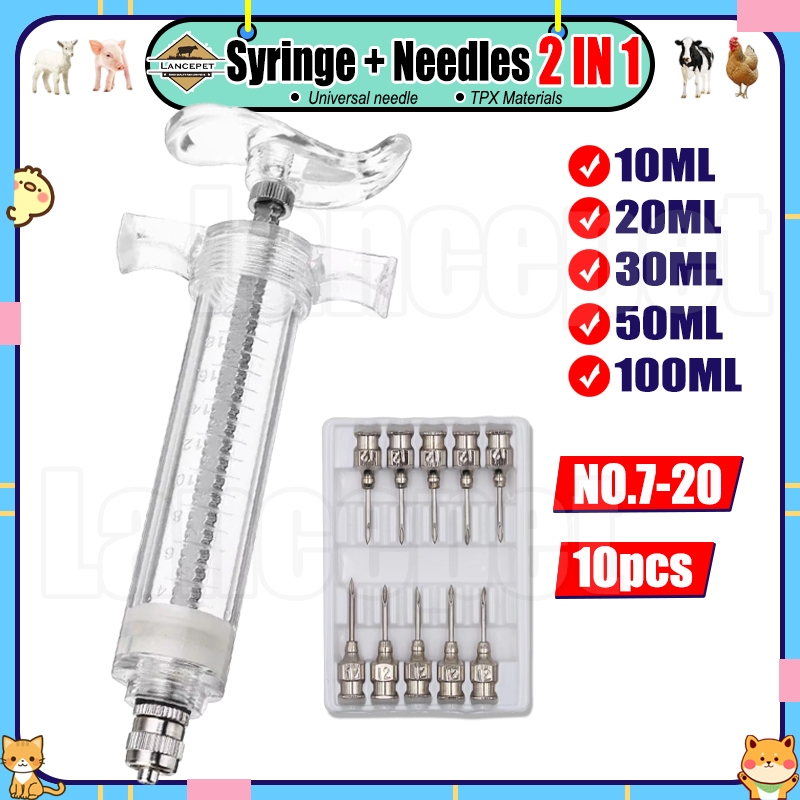 Animal Syringe Heavy duty syringe with 1 Dozen assorted needles for Pig ...