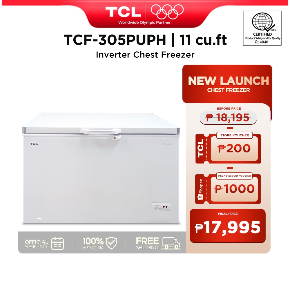 TCL 11 cu.ft. Inverter Chest Freezer - TCF-305PUPH REF (Defrost , LED ...