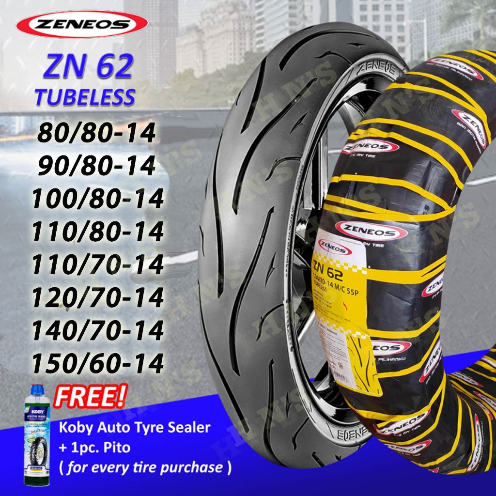 ZENEOS ZN62 RIM 14 Tubeless Tires 80/80-14 , 90/80-14 , 100/80-14 , 110 ...