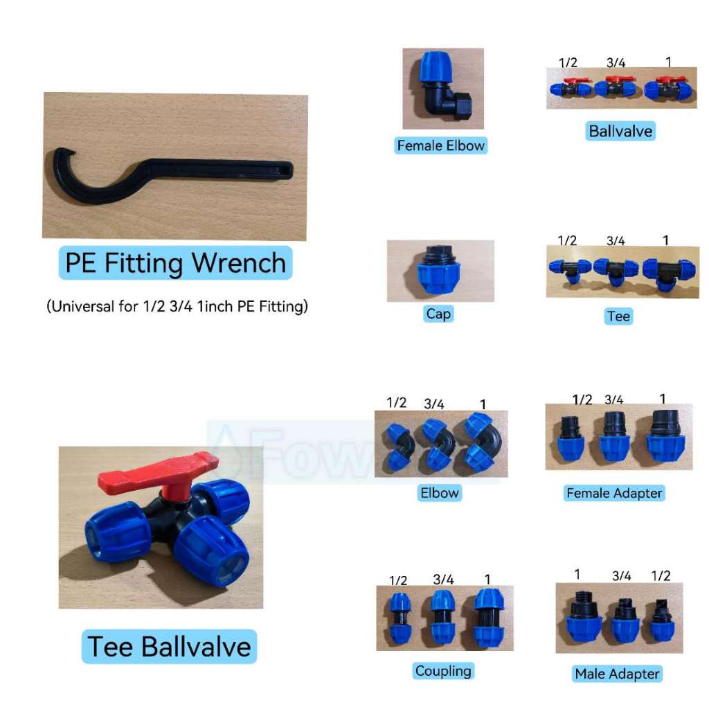 Blue/Black PE Compression Fittings Coupling/Elbow/Tee/Cap/Adapter for PE/PVC PIPE | Shopee ...