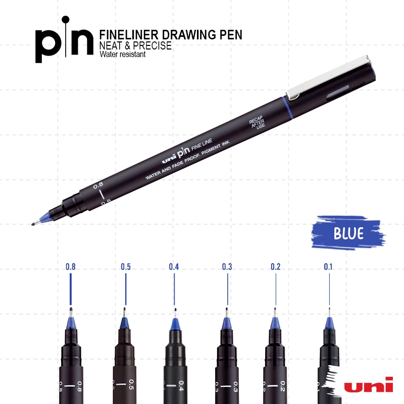 Uni Pin - BLUE Waterproof Fineliner – Ideal for Artists, Architects ...