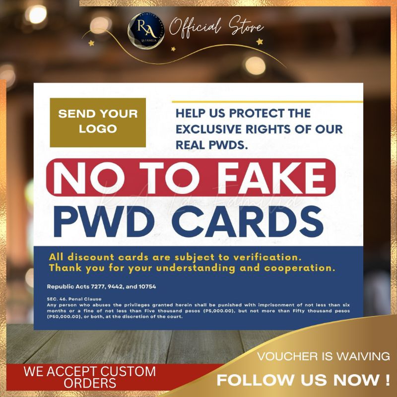 R.A NO TO FAKE PWD CARDS PVC SIGNAGE. WATERPROOF | DURABLE | Shopee ...