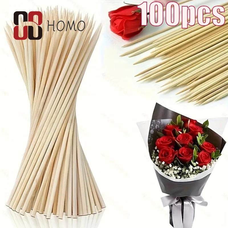 100pcs BBQ Sticks Party Buffet Barbecue Disposable Bamboo Sticks Food ...