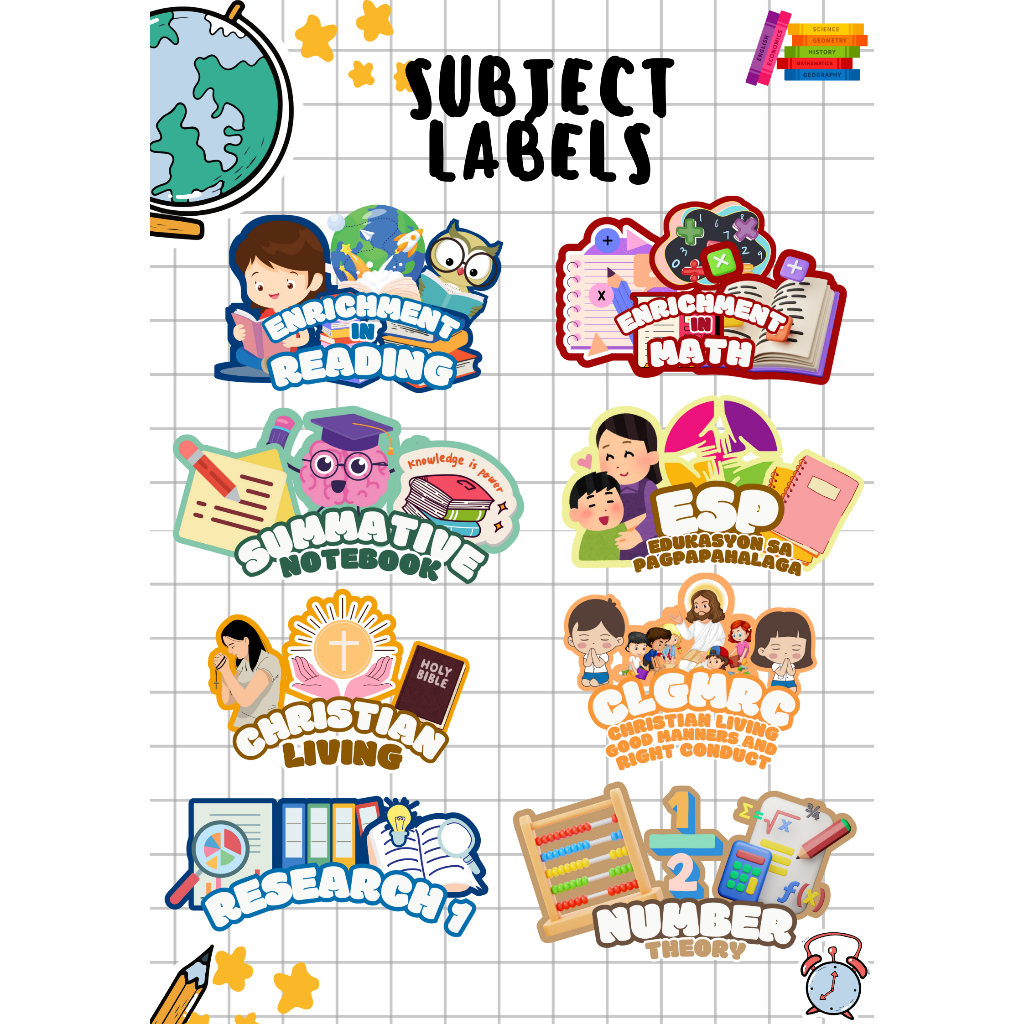 b2s TRENDING SUBJECT NOTEBOOK STICKER back to school supply name ...