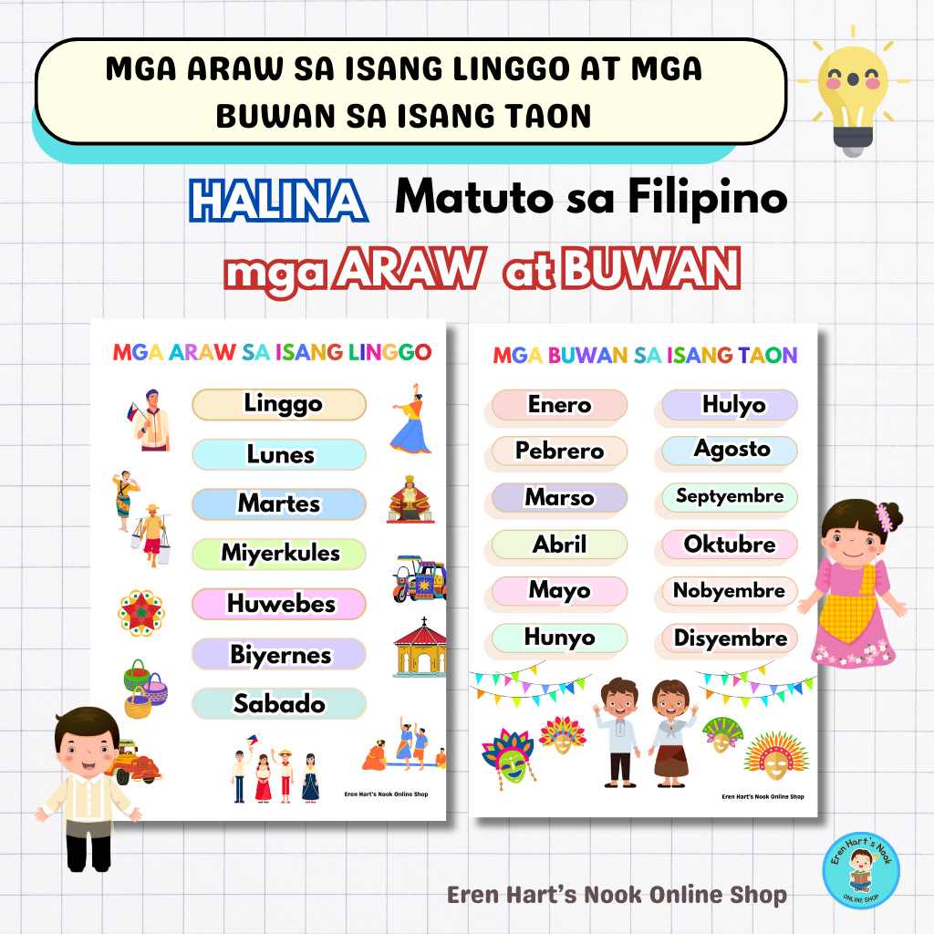 MGA BUWAN AT MGA ARAW SA FILIPINO/ TAGALOG CHART | Shopee Philippines