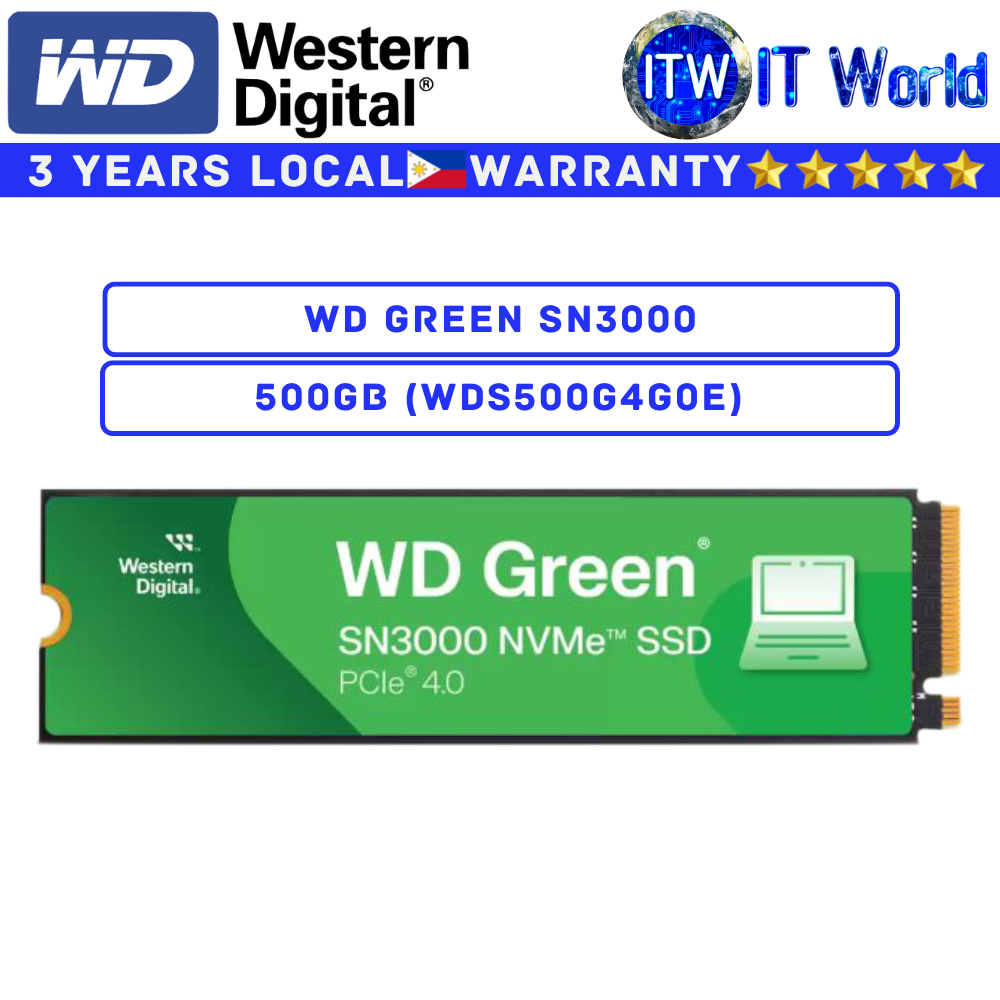 Western Digital WD Green SN3000 500GB NVMe M.2 Internal SSD PCIe Gen 4 WDS500G4G0E itw | Shopee ...