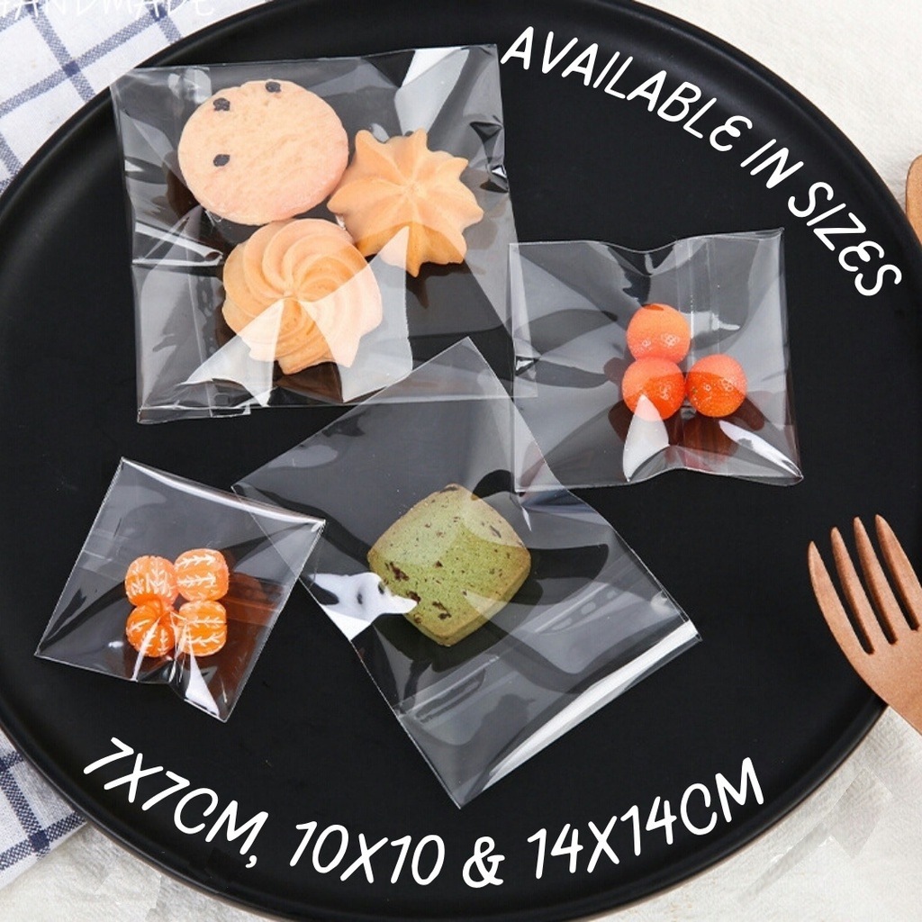 100pcs Plain 7x7 ,10x10 ,14X14 CM Transparent Clear Cookie Bag ...
