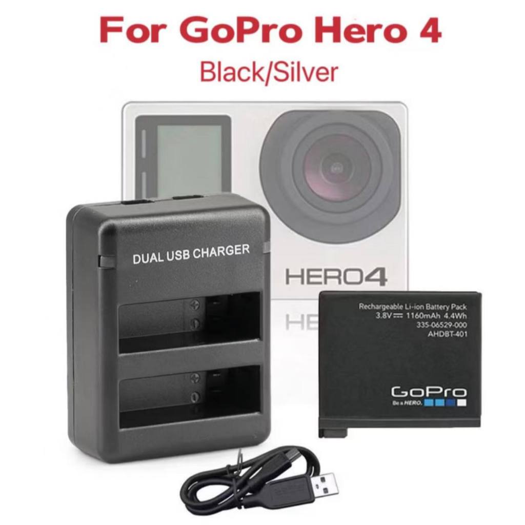 Dual Battery Charger For GoPro Hero 4 Silver/Black Case 1160mAh Battery ...