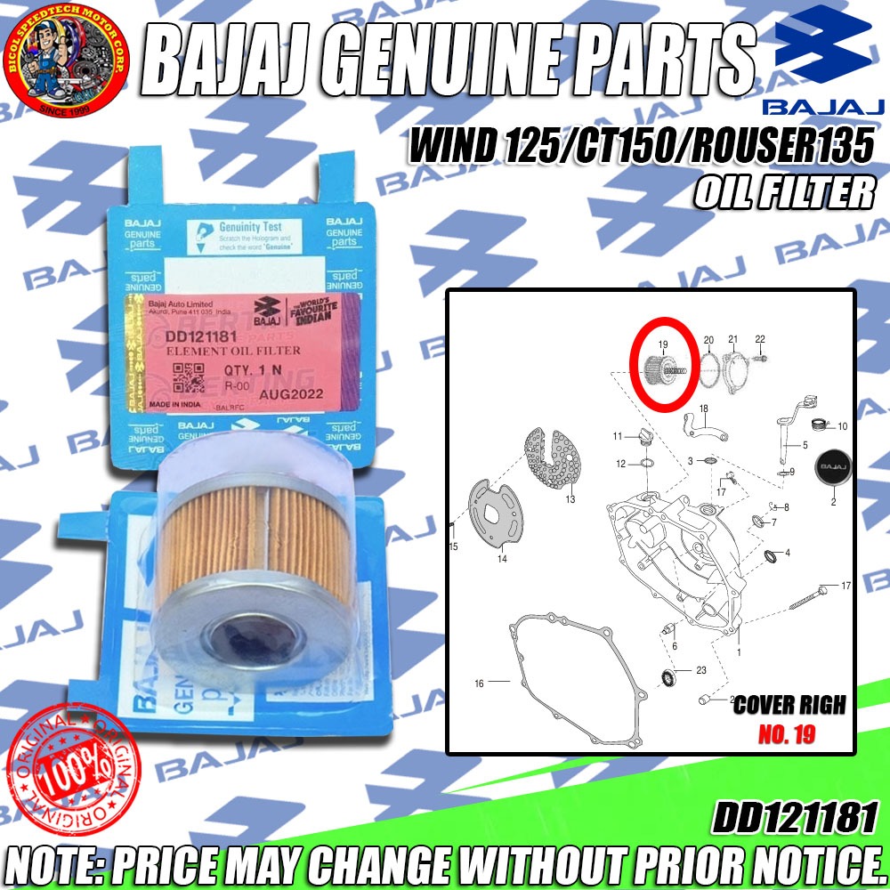OIL FILTER Rouser 135 NS125 Bajaj Boxer CT150 CT125 CT100 BC175 WIND ...