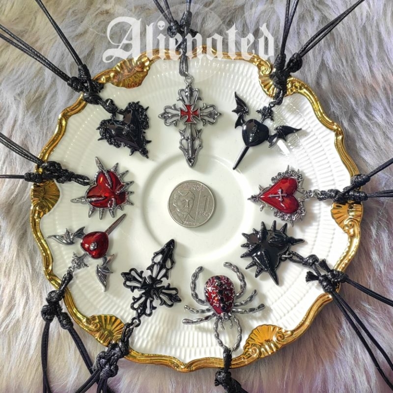 y2k Red Black Holy Heart Spiked Cross Wings Spider Gothic Grunge Punk ...