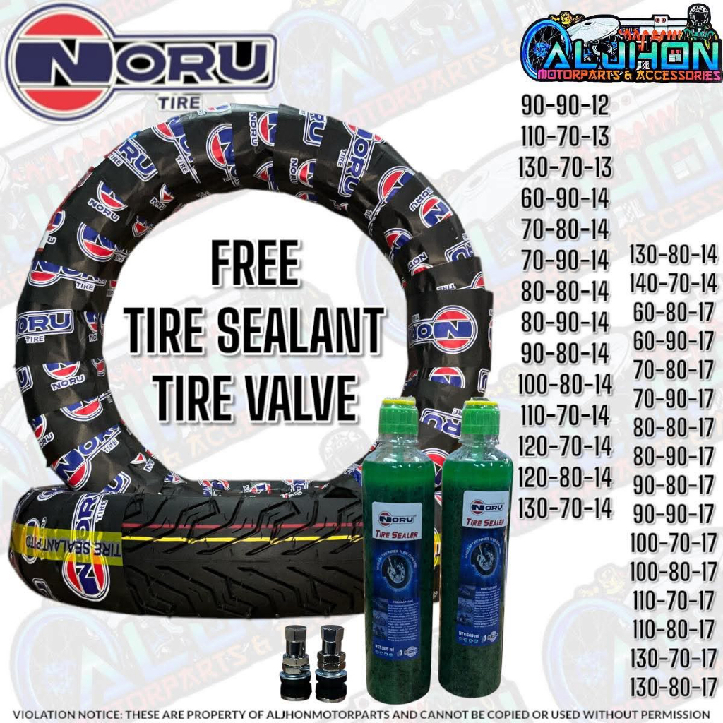NORU TUBELESS TIRE MADE IN MALAYSIA WITH FREE TIRE SEALANT AND PITO ...