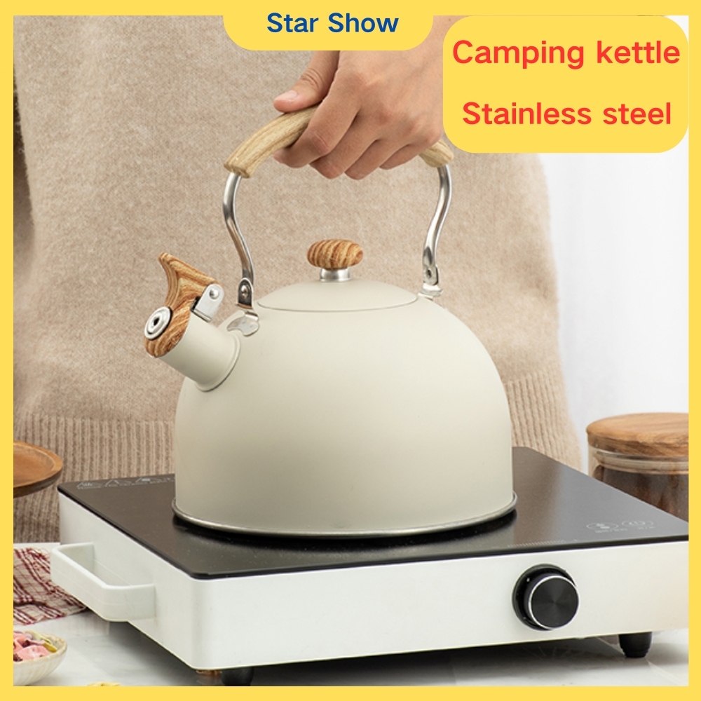 Camping Kettle Wood Handle Whistling Kettle 2.5L Boiling Kettle ...