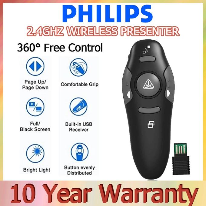 PHILIPS 2.4GHz Wireless Presenter Remote Presentation USB Control PPT ...