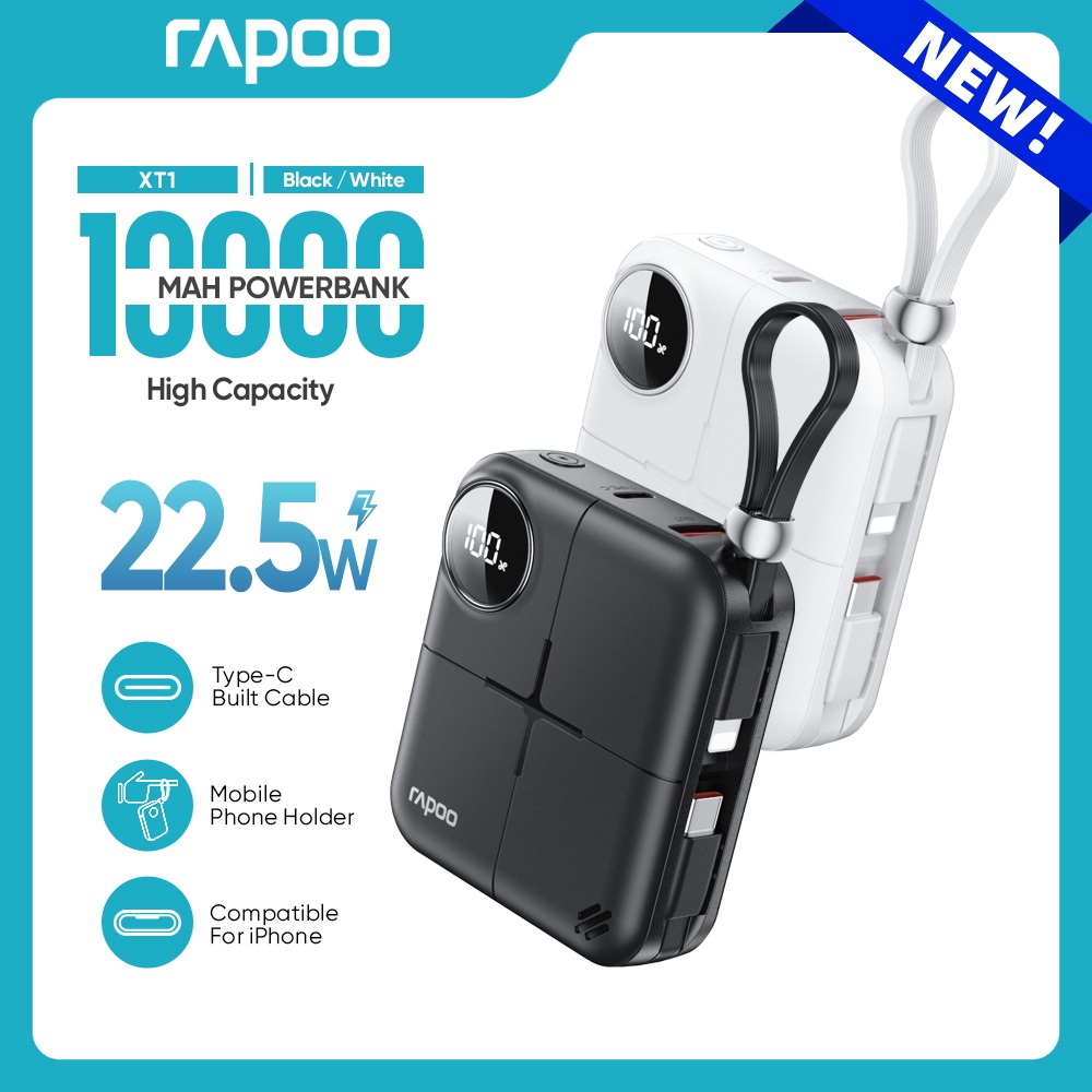 Rapoo XT1 10000mAh Power Bank Mini Portable Fast Charging Powerbank ...