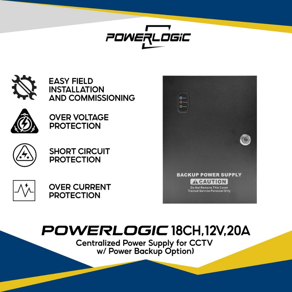 POWERLOGIC Centralized Power Supply for CCTV (18CH,12V,20A w/ Power ...