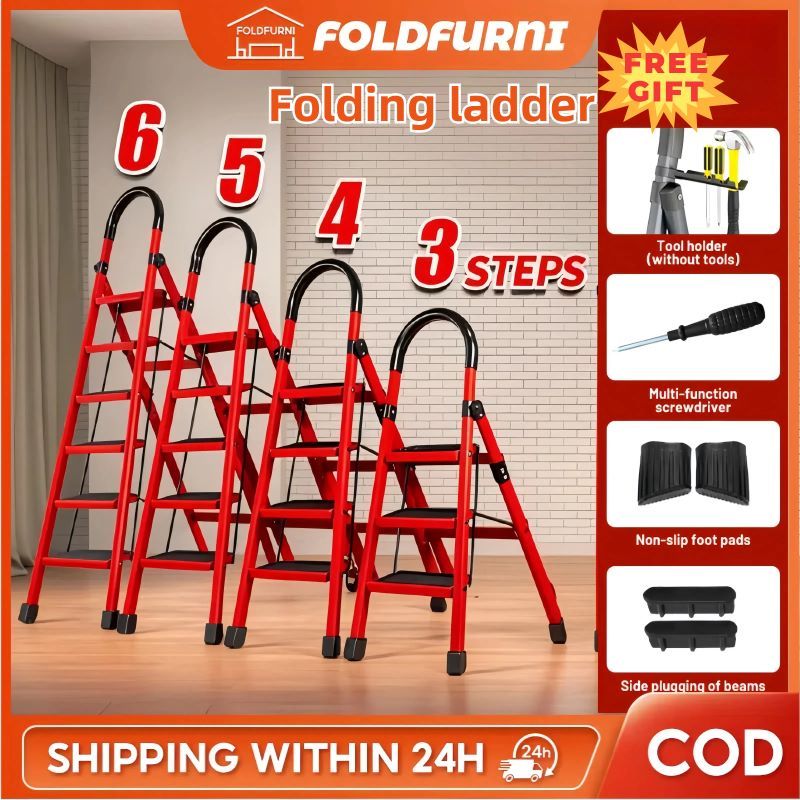 FOLDFURNI 3/4/5/6 Step Ladder Heavy Duty Carbon Steel Thicker Ladder ...