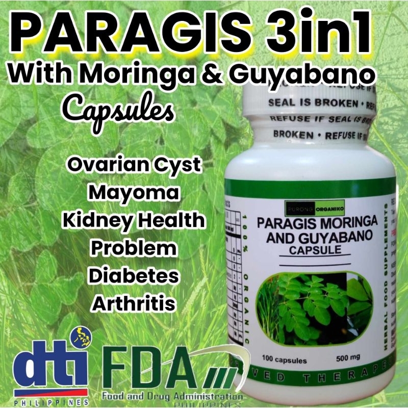 PARAGIS 3IN1 with MORINGA and GUYABANO CAPSULES (100 CAPS 500 mg) ALL ...