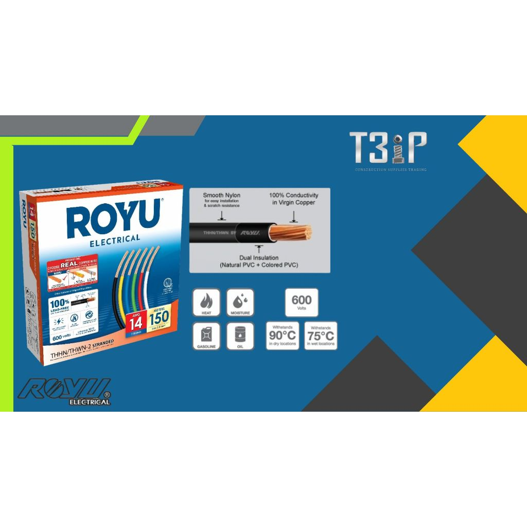 ROYU ELECTRICAL THHN WIRES awg#14 (2mm)- up to 22mm | Shopee Philippines