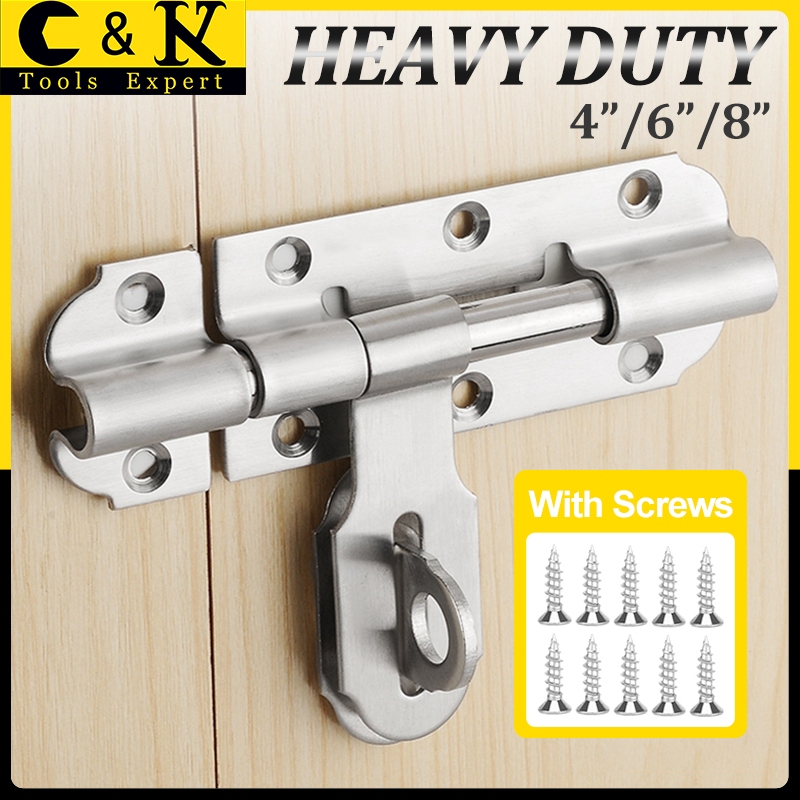 C&K Heavy Duty Barrel Bolt Stainless Steel 4"/ 6"/ 8" With Lock Door ...