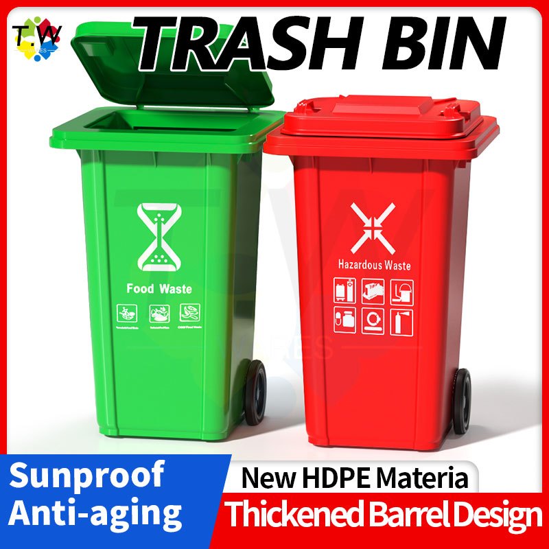 2PCS Trash Bin 30/50/100/120L Big Outdoor Sanitation Impact Resistant ...