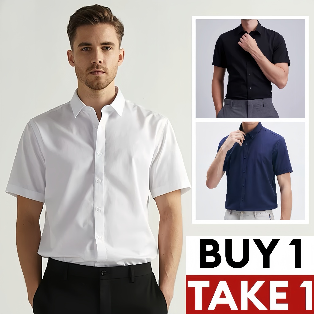 【BUY 1 TAKE 1】Men's Plain Polo Shirt Collar High quality Korean Fashion ...