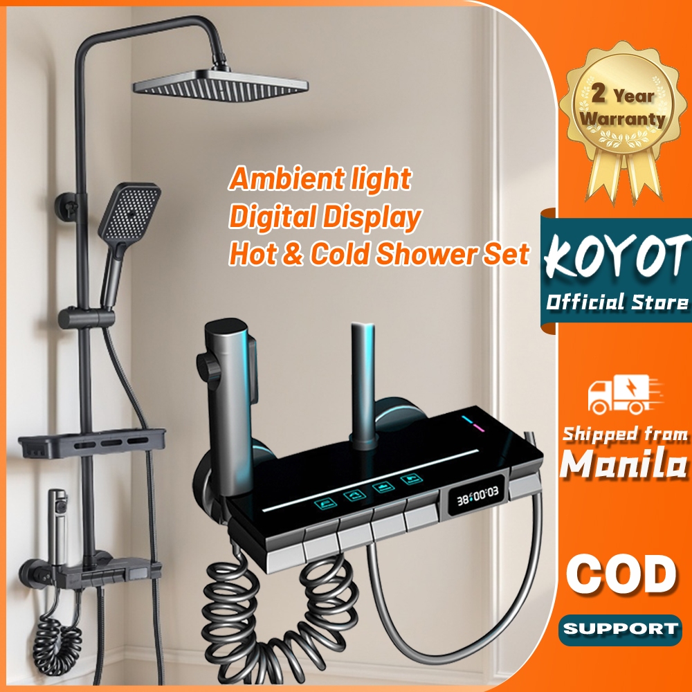 KOYOT Ambient Light & Digital Display Hot and Cold 4 in 1 Shower Set with Faucet Bidet Rain ...