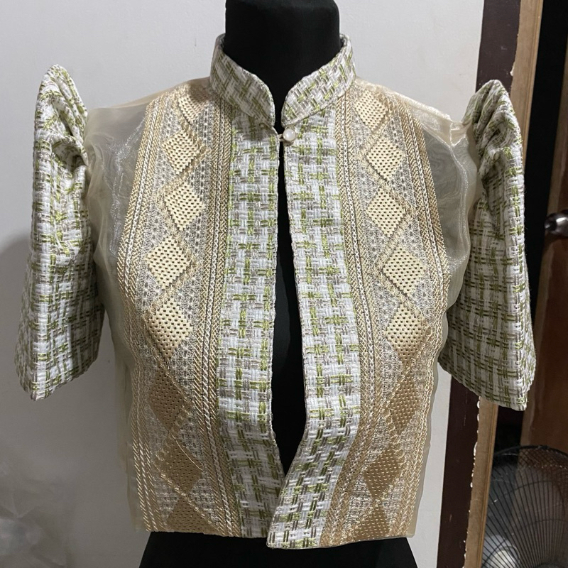 Modern filipiniana Bolero with Light Green native cloth(computerized ...