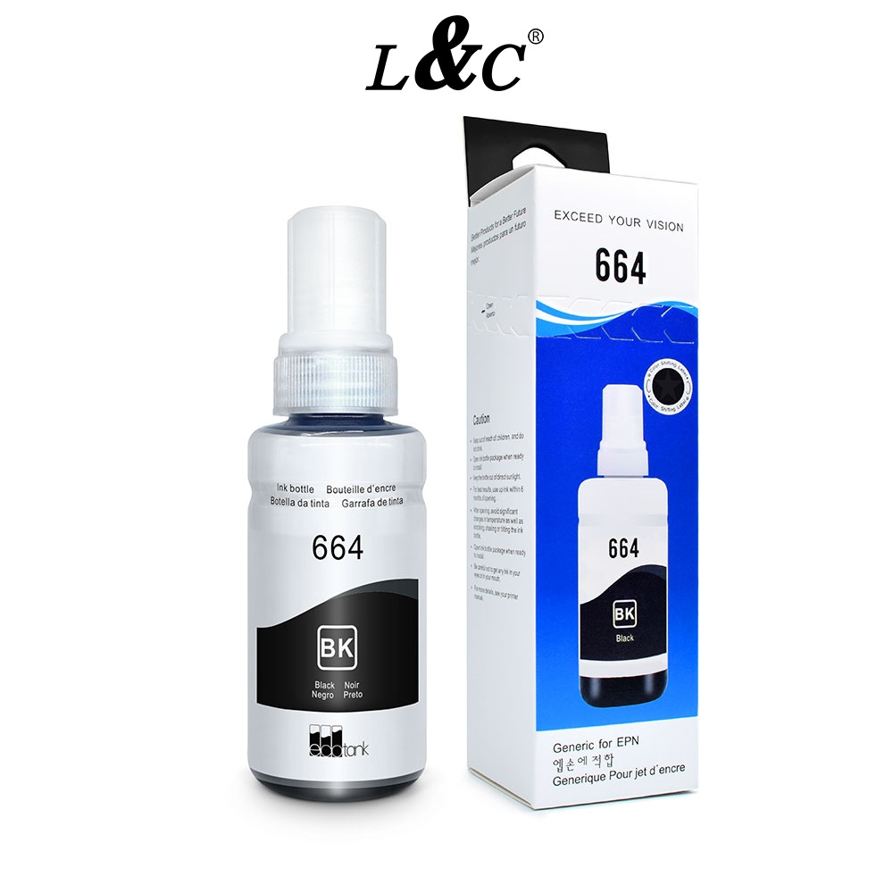 L&C Refill 664 Ink Black Dye Ink For Epson Printer L120 L100 L101 L110 ...